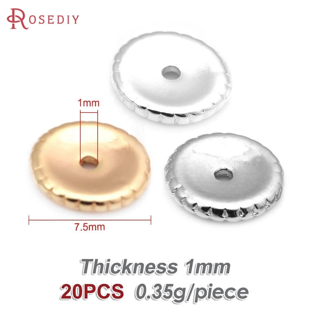 Бусины-разделители Rosediy латунные 18-каратное золото 18K Gold Color, 7.5x1MM 20PCS