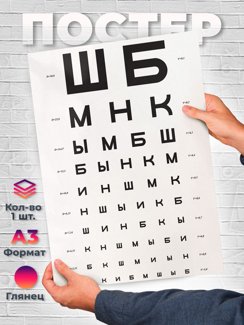 Р414 Постер таблица Сивцева А3 для проверки зрения