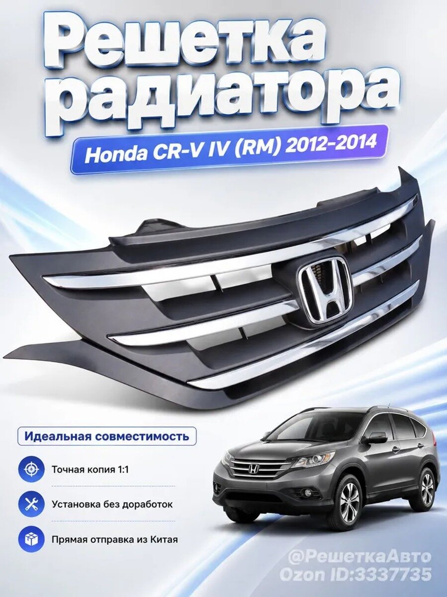 Решетка радиатора для Honda CR-V IV (RM) 2012-2014, черная, ABS пластик