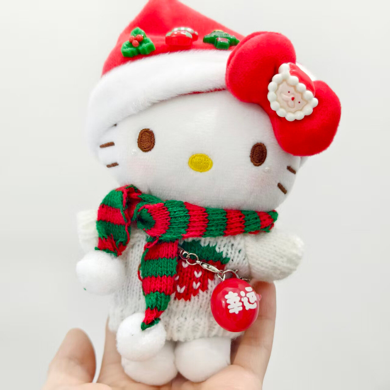 Оригинальный брелок Sanrio Hello Kitty, плюшевый кулон для рюкзака, 10 см, рождественское счастье