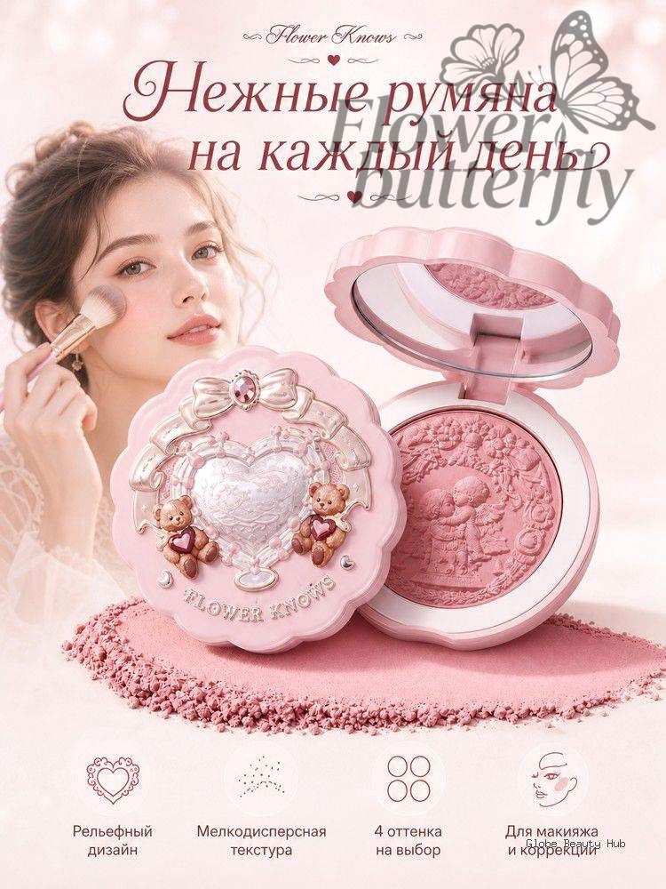 FlowerKnows Пудровые румяна с рельефным дизайном, 4 оттенка для макияжа лица