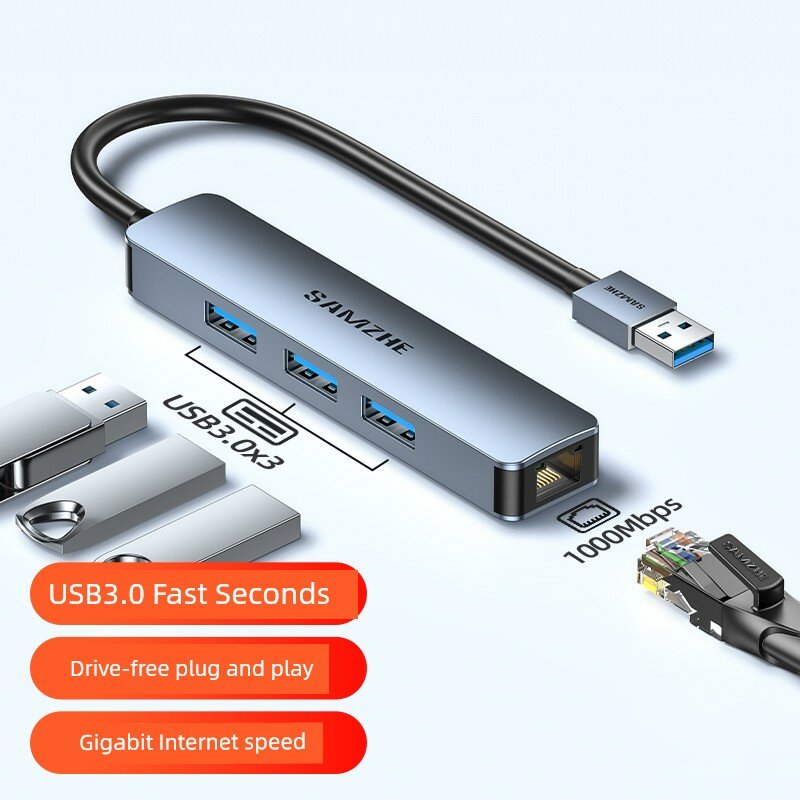 USB 3.0 к сетевому порту с 3 USB-портами, гигабитная сеть, длина кабеля 0.15м