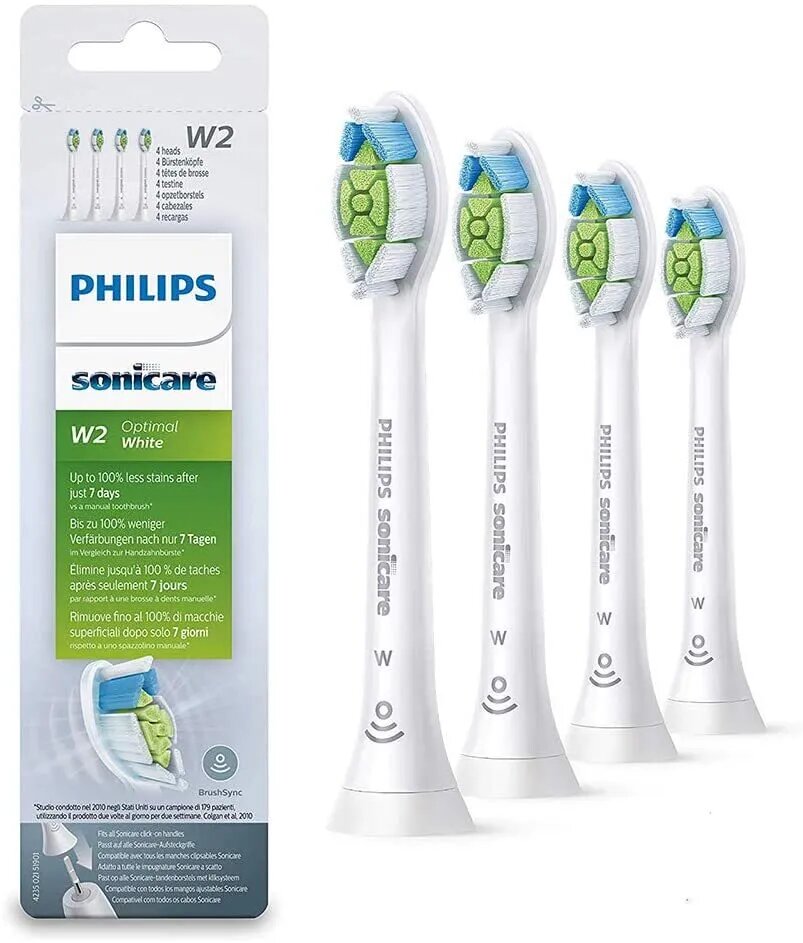 Насадка для электрической зубной щетки Philips Sonicare W2 Optimal White HX6064/65 для осветления зубной эмали, 4 шт