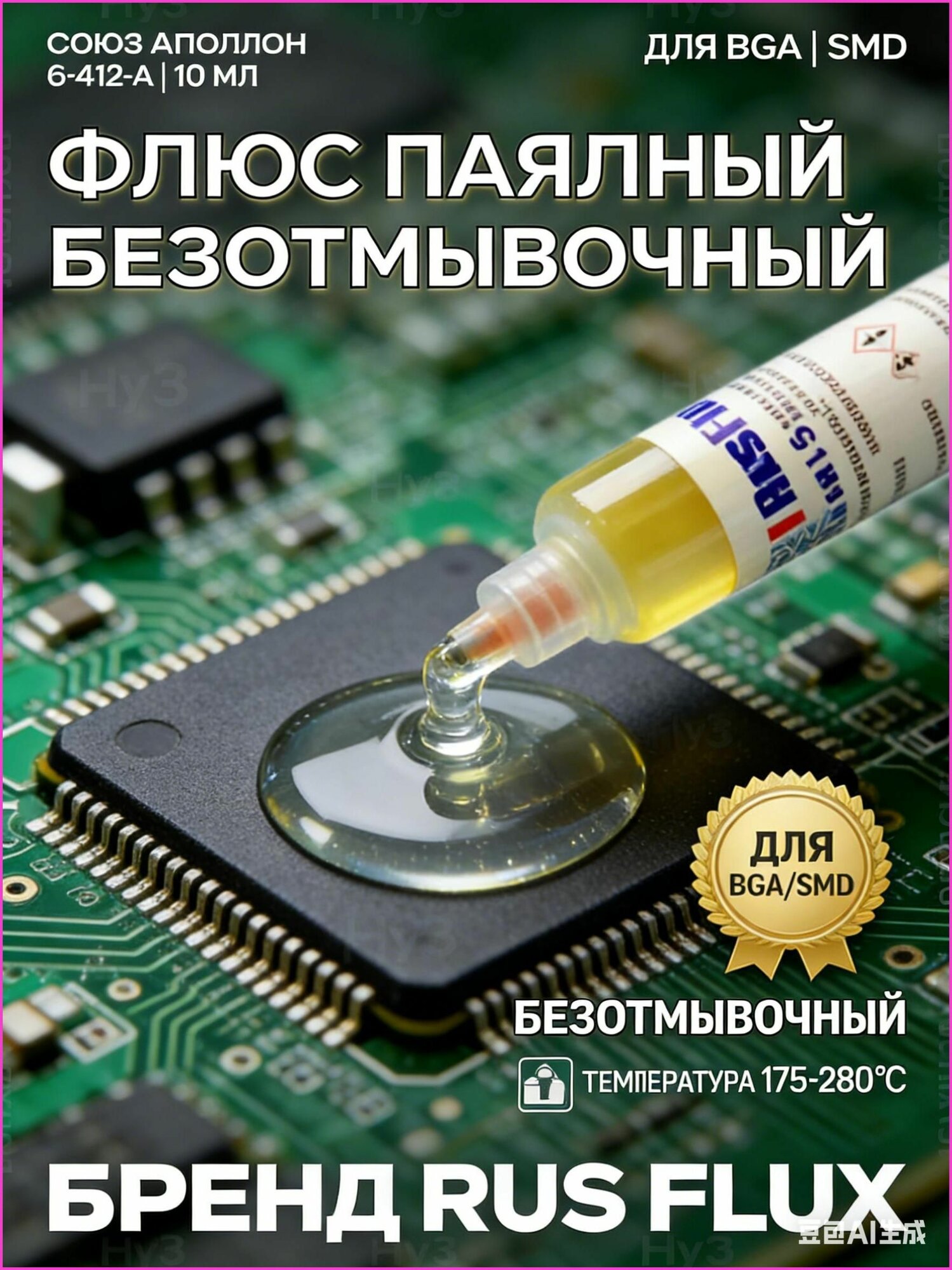 Союз-Аполлон 6-412-A Флюс паяльный универсальный безотмывочный BGA, SMD 10мл