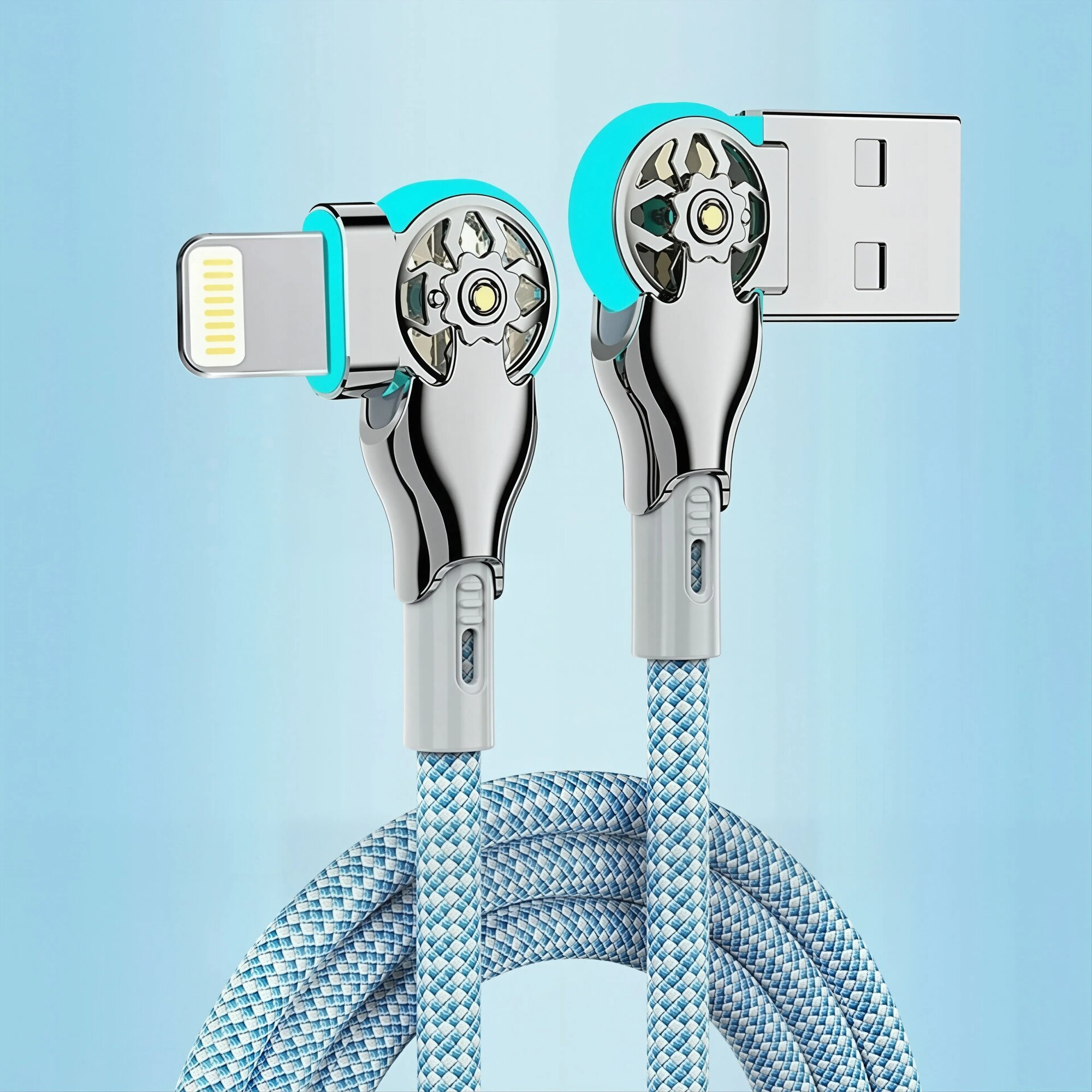 Кабель Lightning USB вращающийся 180°, быстрая зарядка, нейлоновый провод для игр и телефона (длина 2 м)