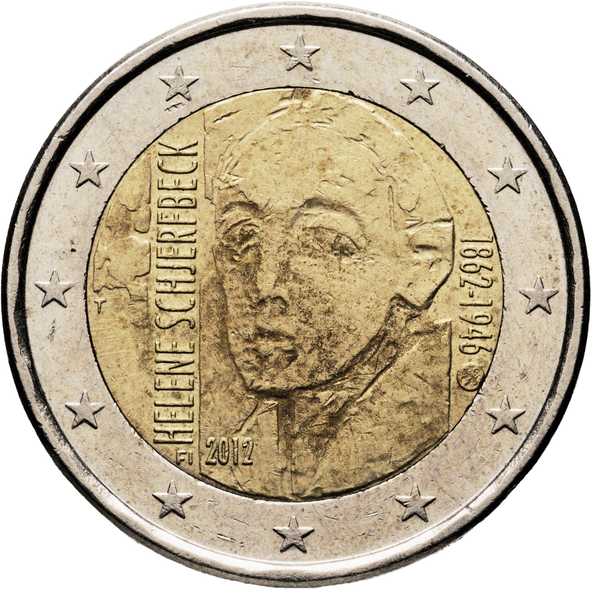 Финляндия 2 евро 2012 "150 лет со дня рождения Хелены Шерфбек", Биметалл, в сохранности VF-XF