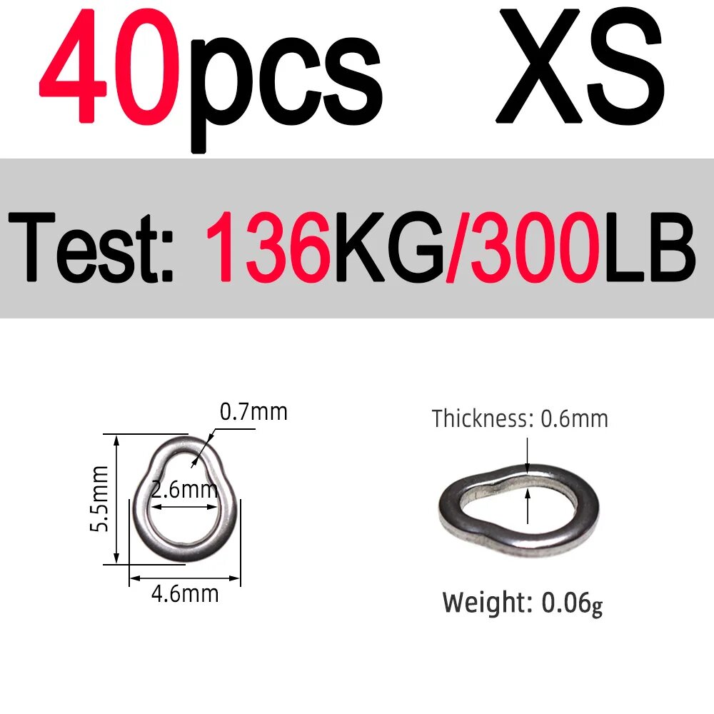 ICERIO кольца для рыбалки из нержавеющей стали 40 шт. 40pcs sizeXS