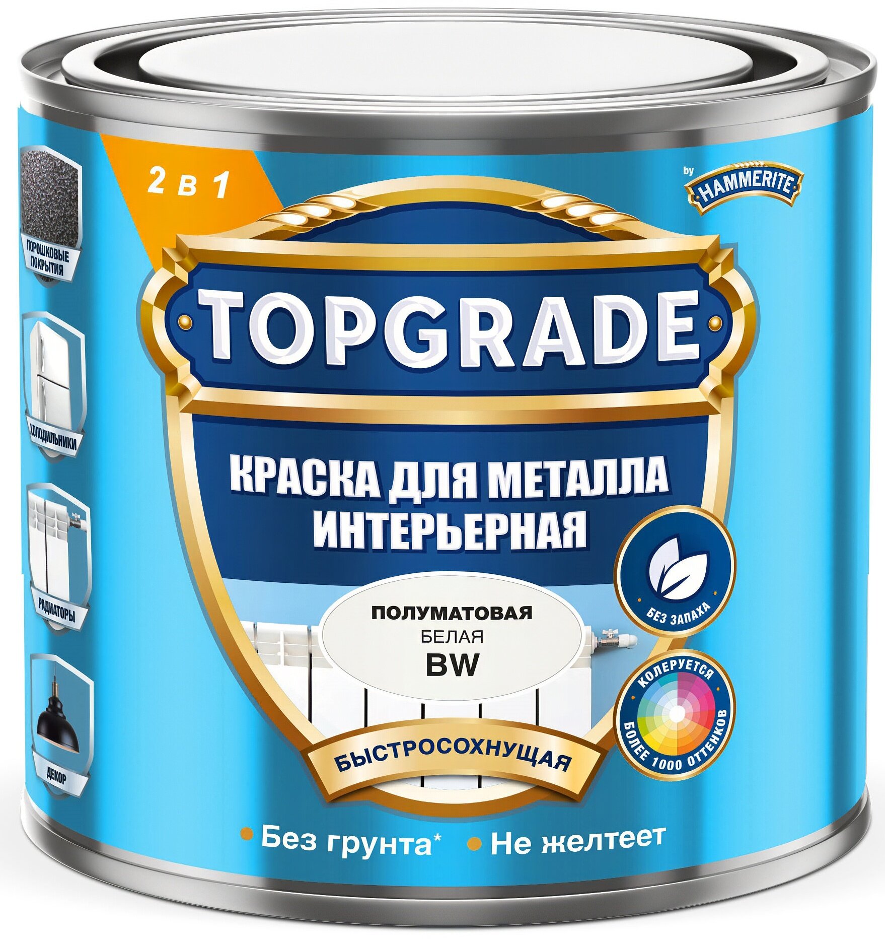 Краска 2 в 1 для металла Topgrade полуматовая белая база BW 0.5л