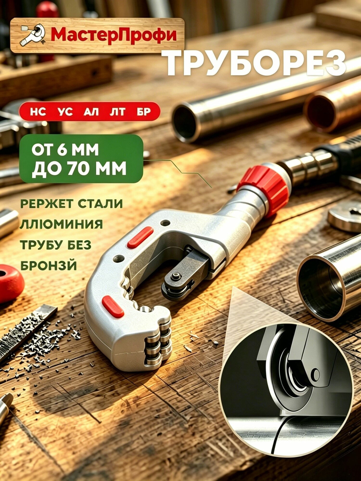Труборез роликовый для резки металлических труб от 6 до 70 мм VER828