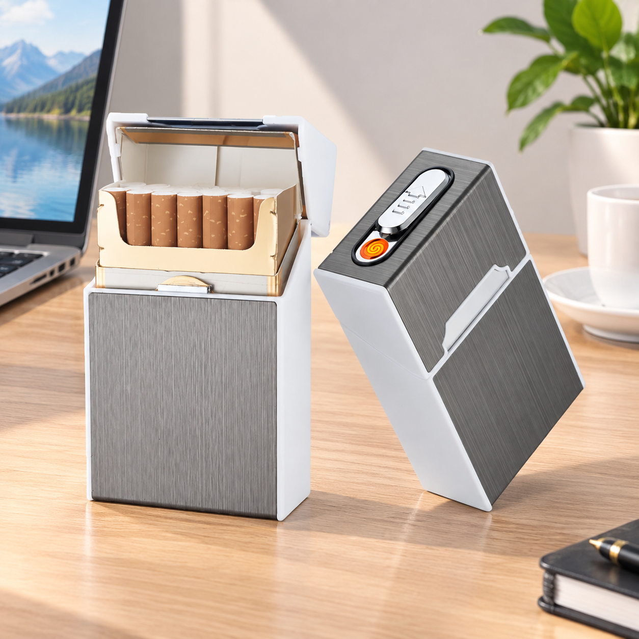 Портсигар металлический с USB зажигалкой, на магните, цвет серебро, 10х6х3 см, FatCat (Цвет товара: серебристый; Объем: 0.18 л)