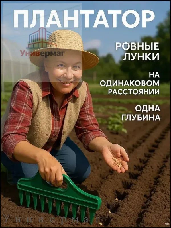 Садовый инструмент-плантатор (гребень-лункообразователь), пластик, оливковый, 1 шт