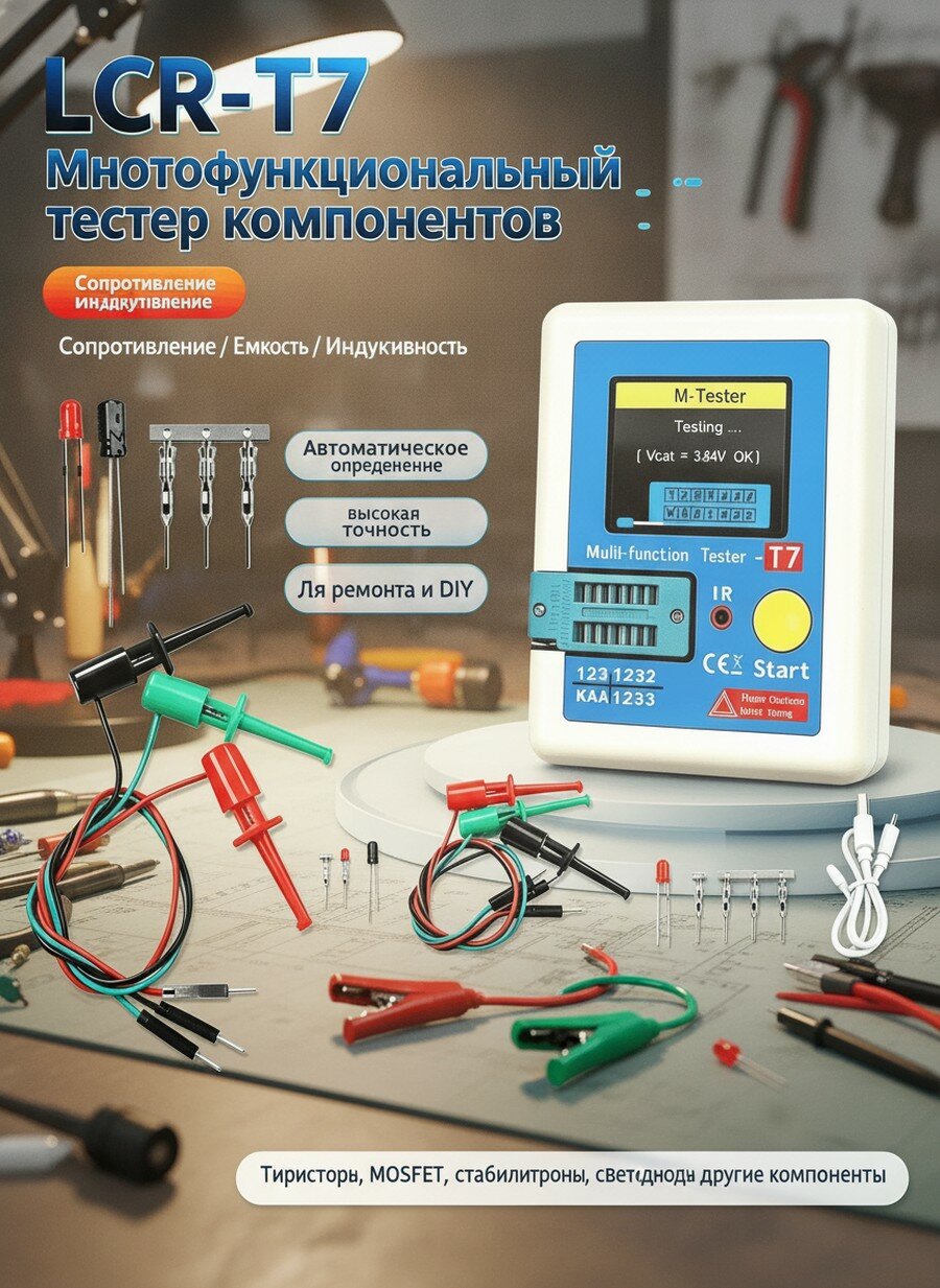 Тестер транзисторов LCR-T7 с TFT-экраном 160x128 для проверки компонентов, Измерение емкости, сопротивления и индуктивности