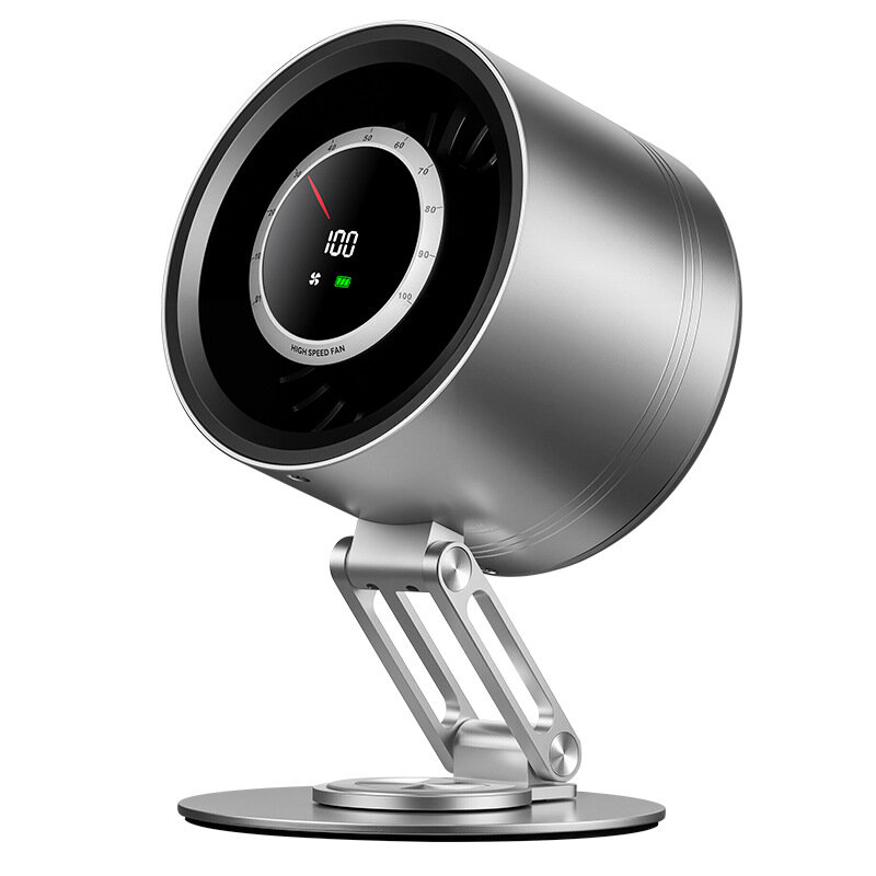 Металлический настольный вентилятор с USB-зарядкой, 360-градусным поворотом и складной конструкцией, серебристый