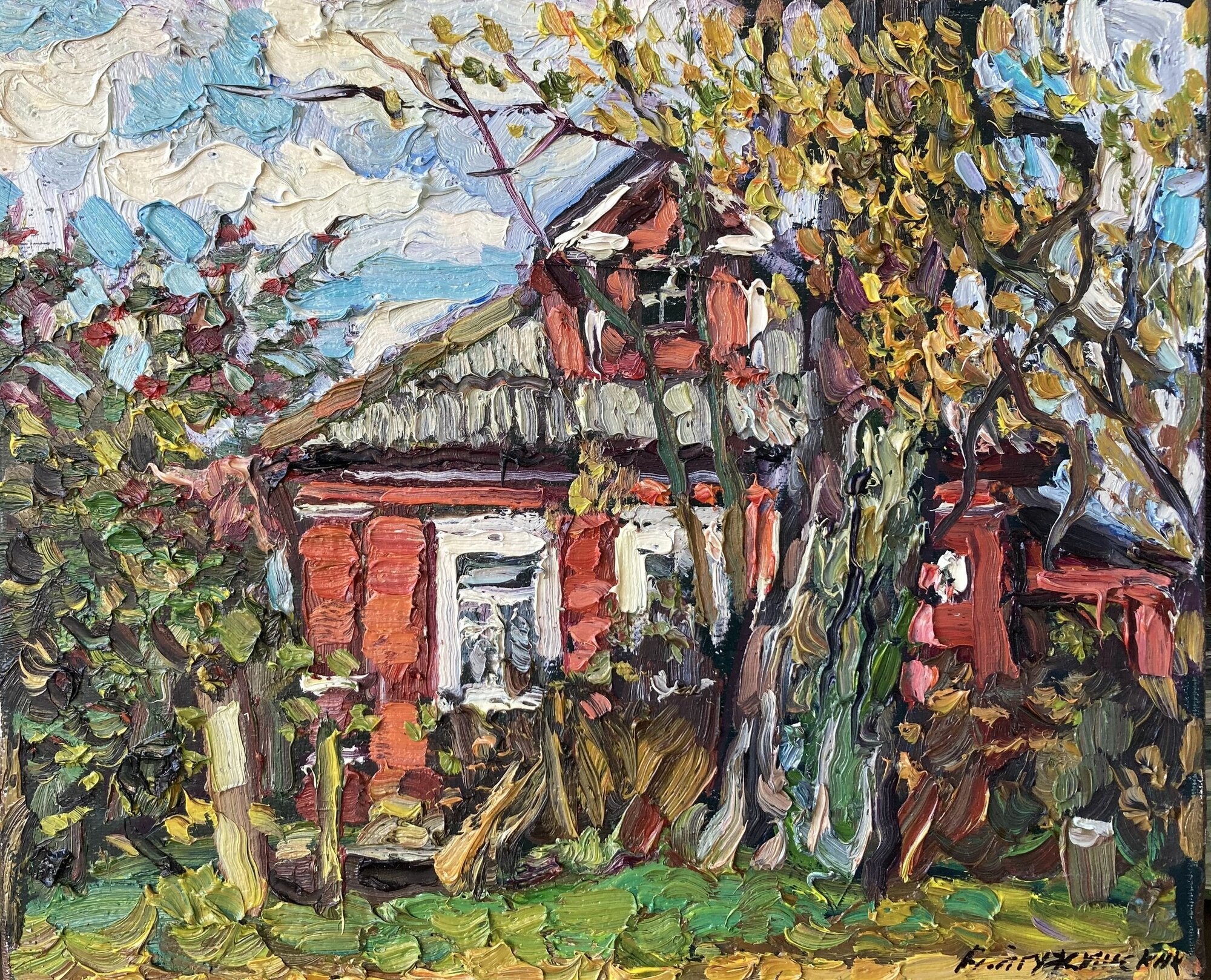 ART-Salon at Oktyabrskaya "Красный дом в Волоколамске", 20х25 см, холст, масло, авторская работа