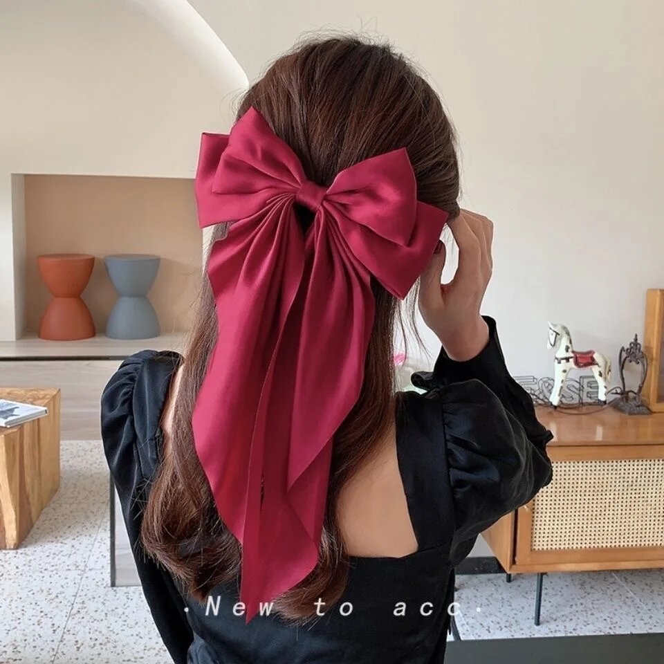 Большие атласные банты для волос Яфли Бордовый, Wine Red
