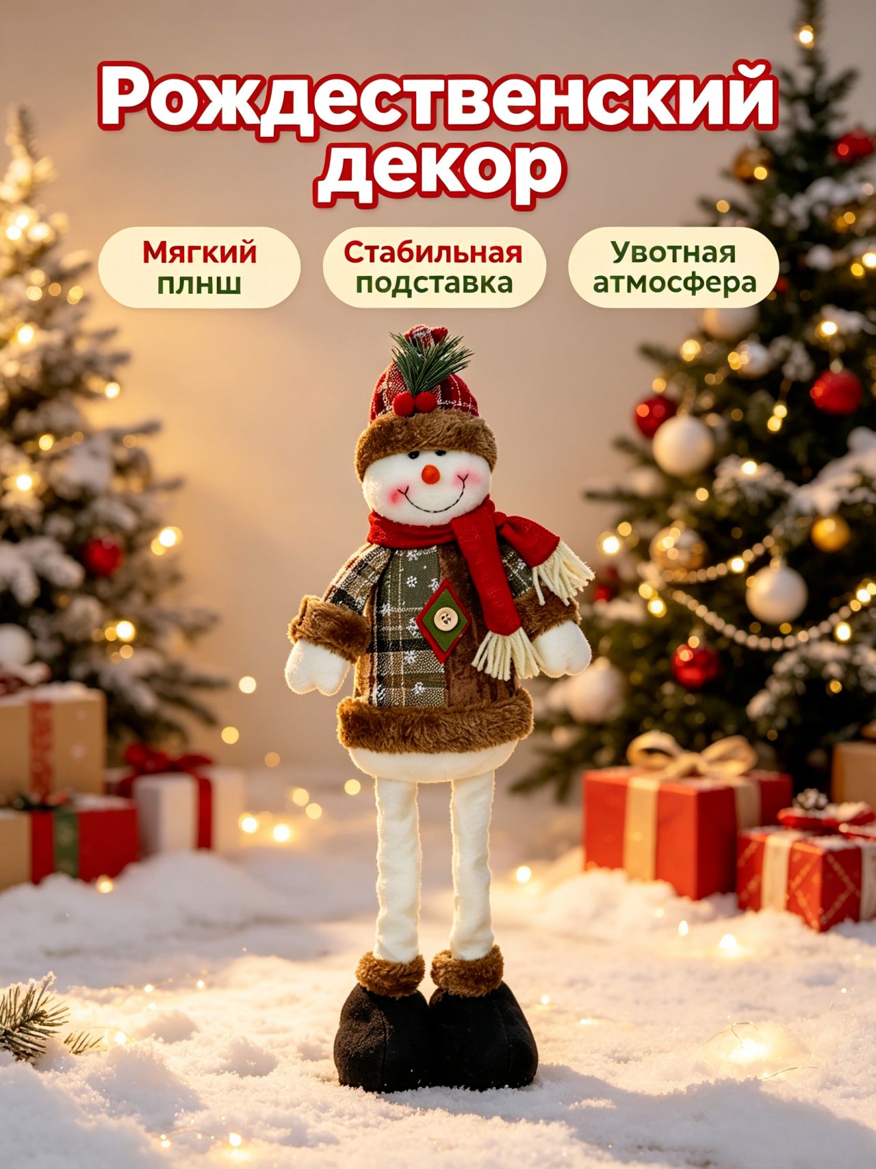 Фигурка декоративная Рождественский снеговик, высота 50 см
