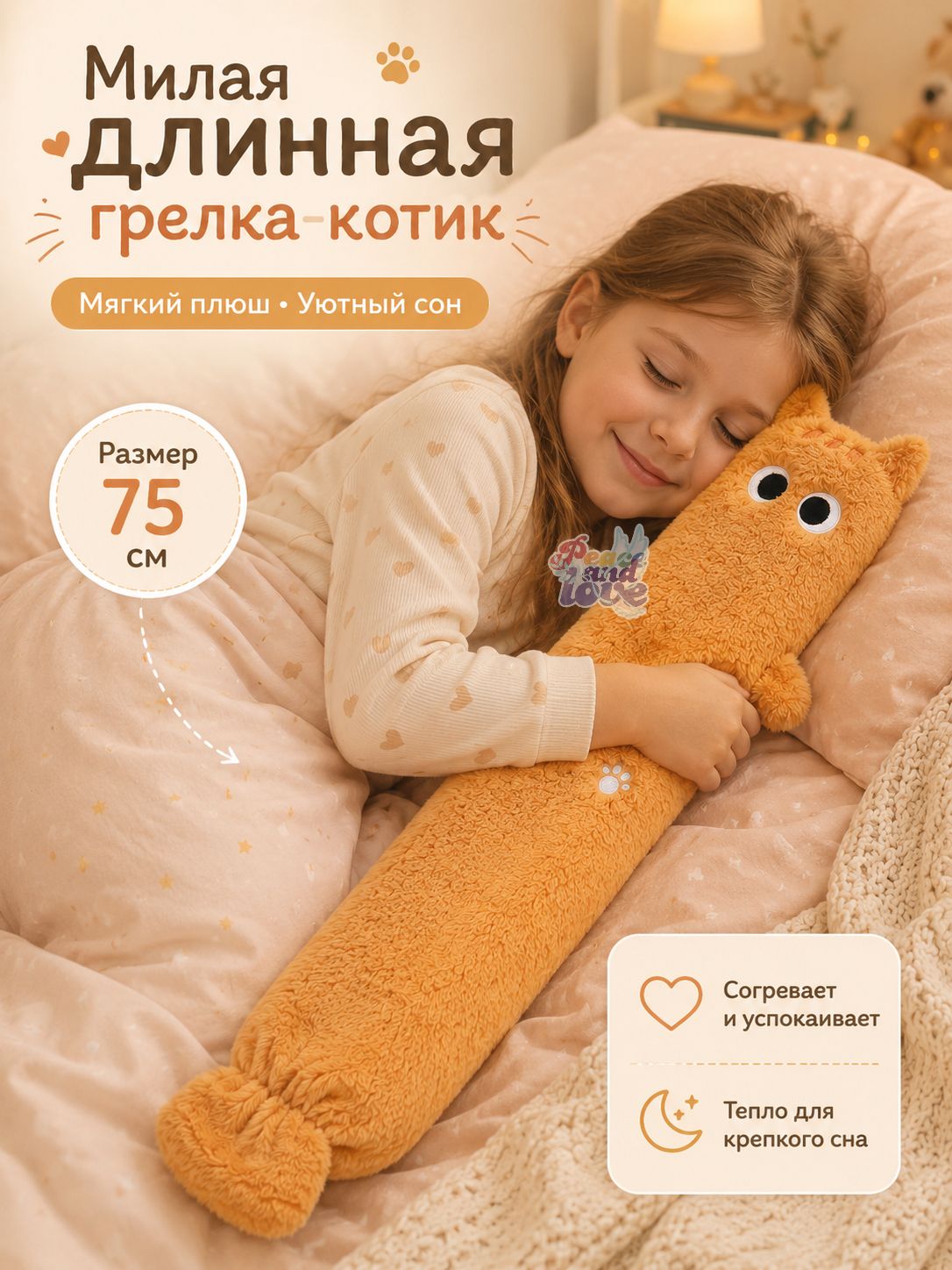 Изящный плюшевый водонагреватель Оранжевая кошка, 75 см, мягкая игрушка для спины и ног, подарок