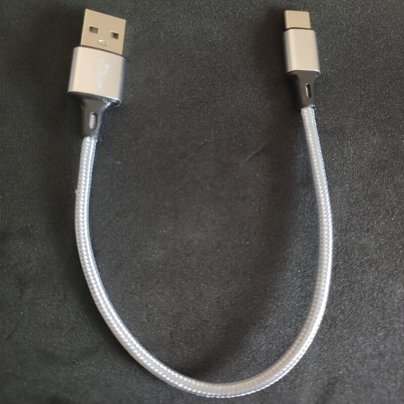 Короткий кабель Type-C для зарядки и передачи данных, нейлоновая оплетка, серебристый, 1 шт, 25 см