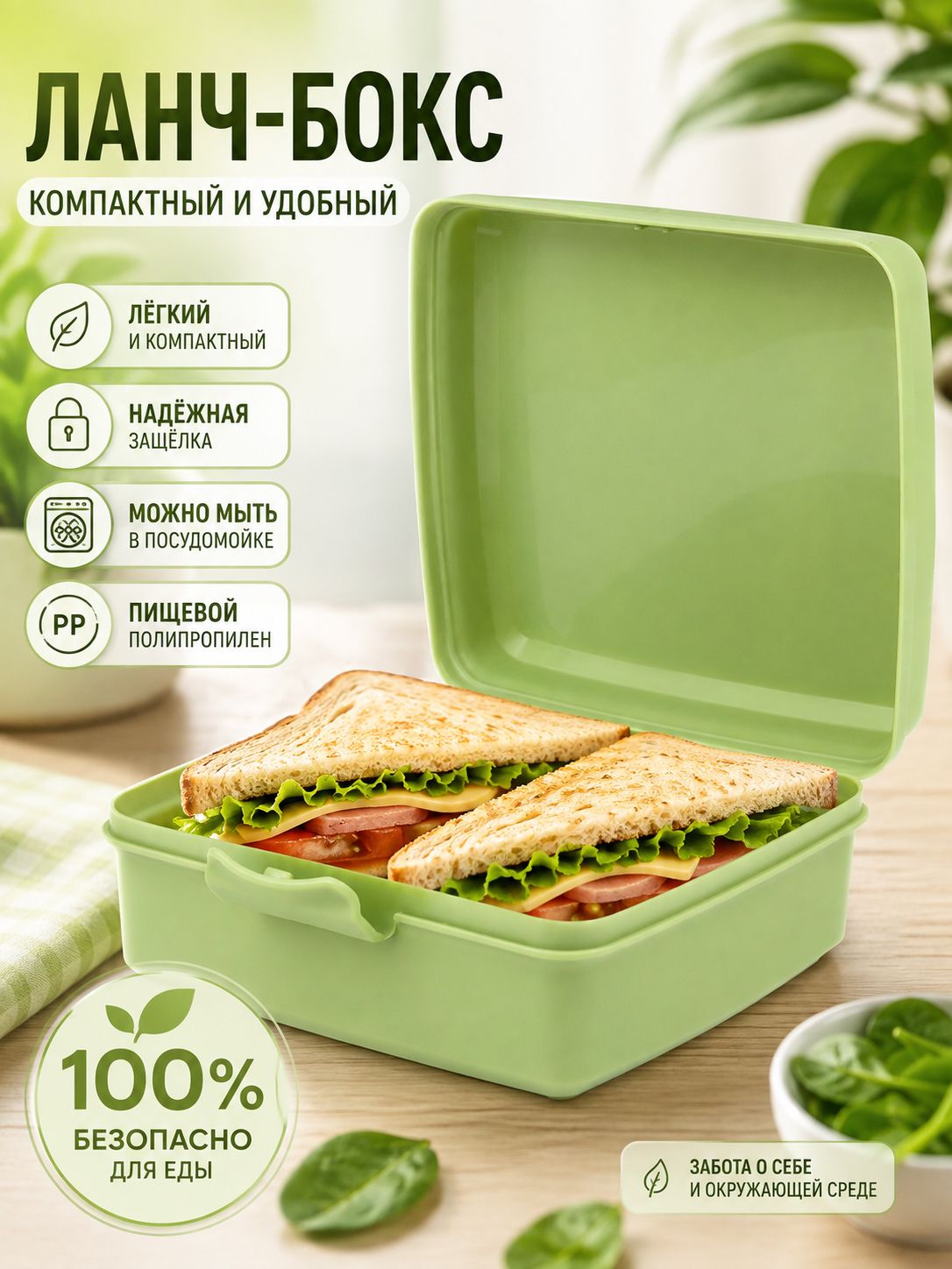 Ланч бокс, контейнер для еды с крышкой пластиковый