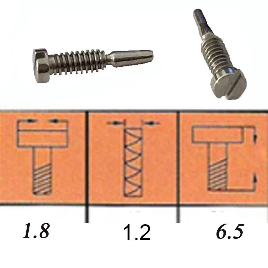 Винты для очков из нержавеющей стали 1.8x1.2x6.5mm