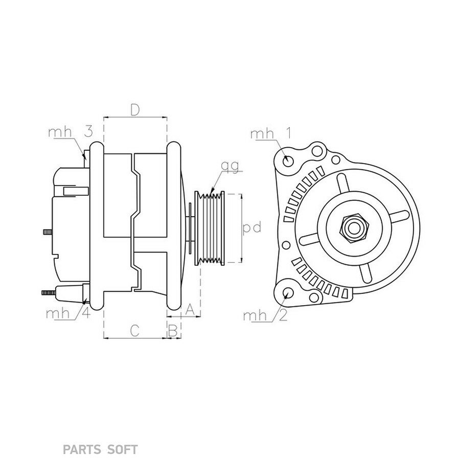 TESLA TECHNICS TT11643 Генератор KIA K3600 HYUNDAI ХД65 ХД72 ХД78 MITSUBISHI CANTER HYUNDAI грузовик (TT11643) ()