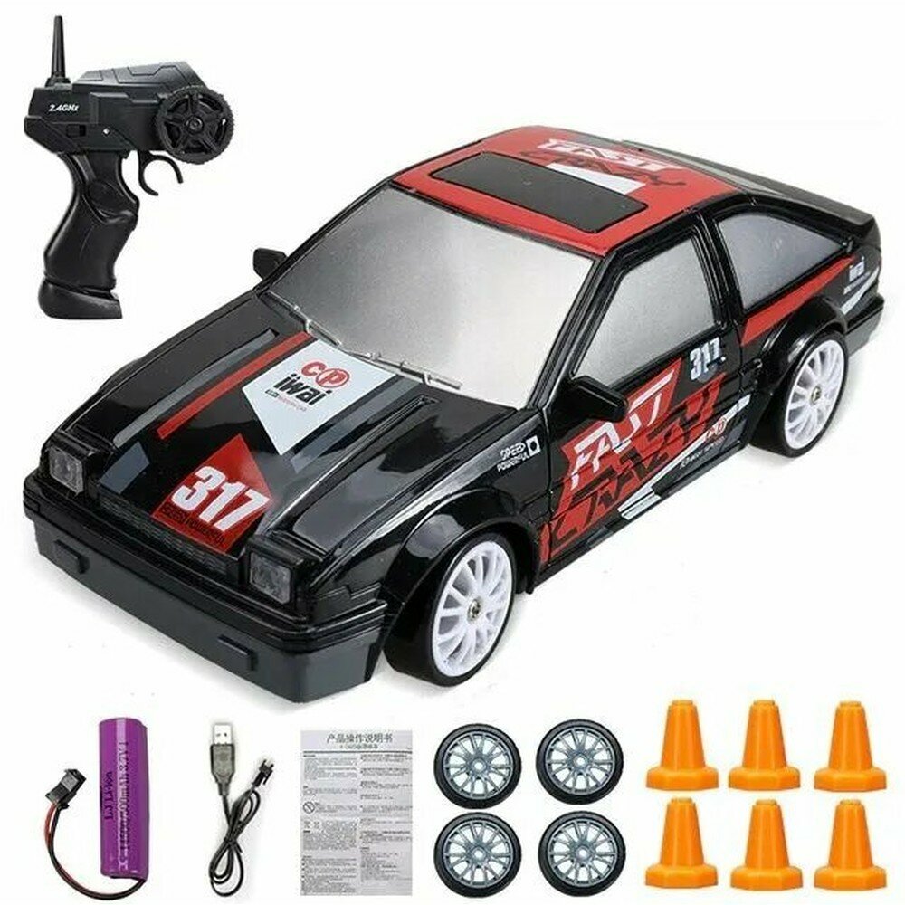 Радиоуправляемая машина для дрифта 4WD Toyota AE86 (19 см, 15 км/ч, сменные колеса, фишки) - SC24A07