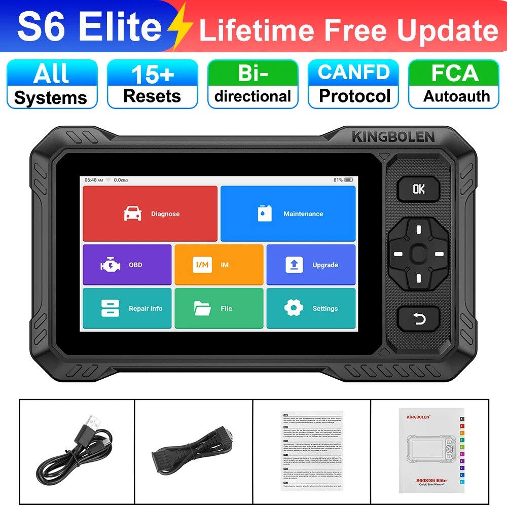 [Бесплатное обновление на всю жизнь] KINGBOLEN S6 ELite CAN FD Все системы Российский автомобильный диагностический инструмент Двунаправленный тест Автомобильный OBD-сканер 15 Сброс