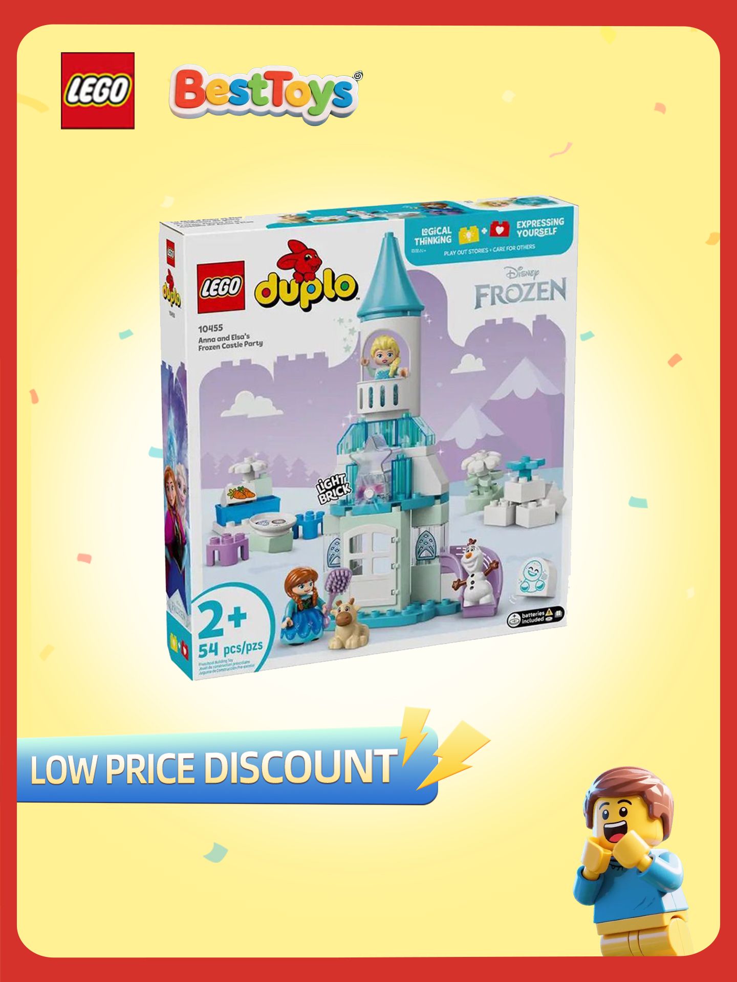 Конструктор LEGO DUPLO Вечеринка Анны и Эльзы в Ледяном замке, 54 Деталей, возраст 2+, 10455