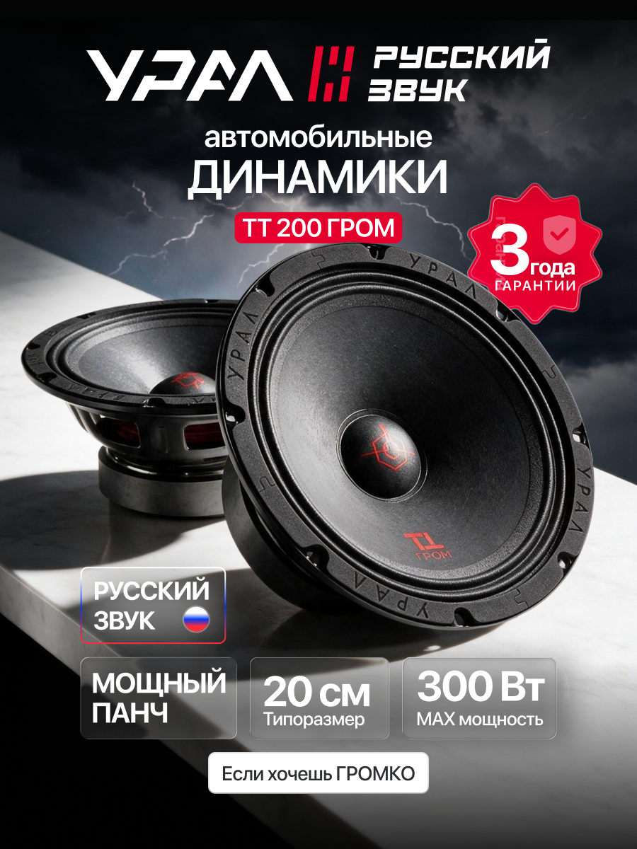 Колонки в машину Урал тт 200 гром 300Вт 20 см эстрадные динамики