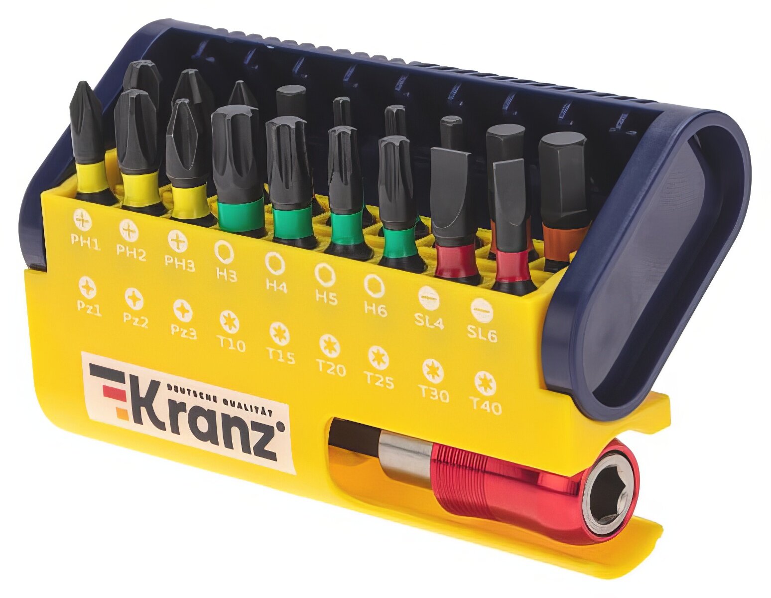 Набор бит с магнитным держателем, пластиковый кейс, 19 шт KRANZ KR-92-0465