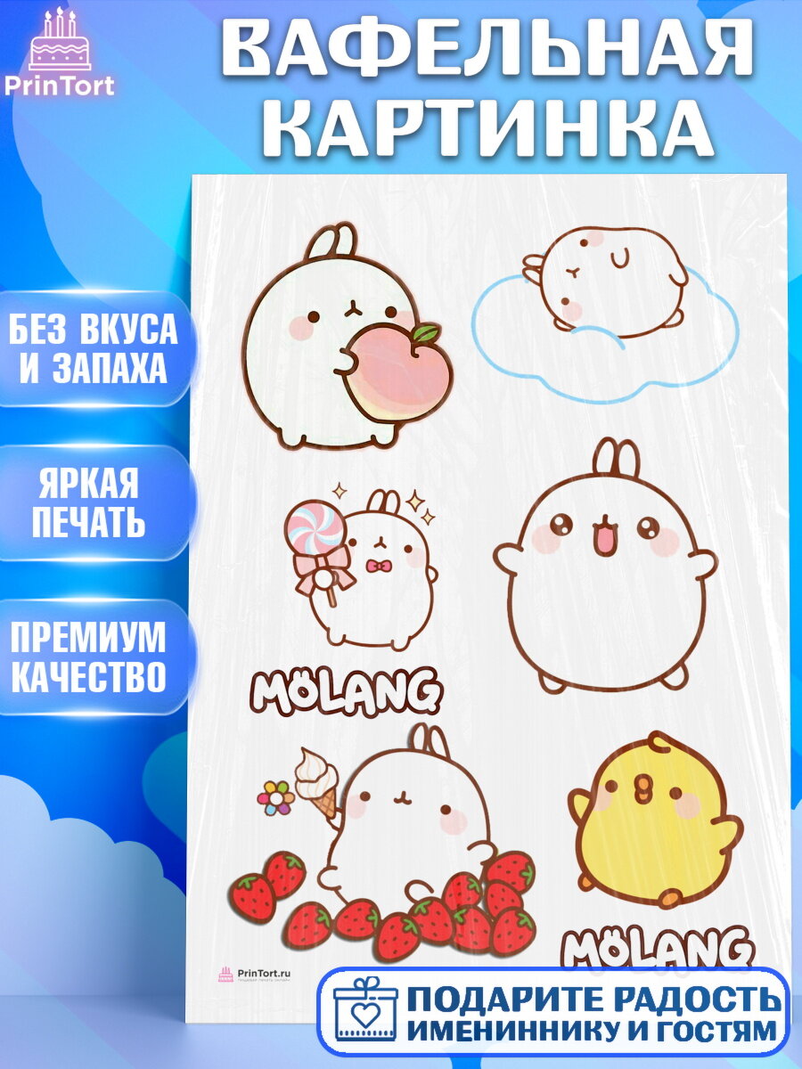 Вафельная картинка для торта Моланг. Украшения для торта девочке на День Рождения. Декор для выпечки PrinTort
