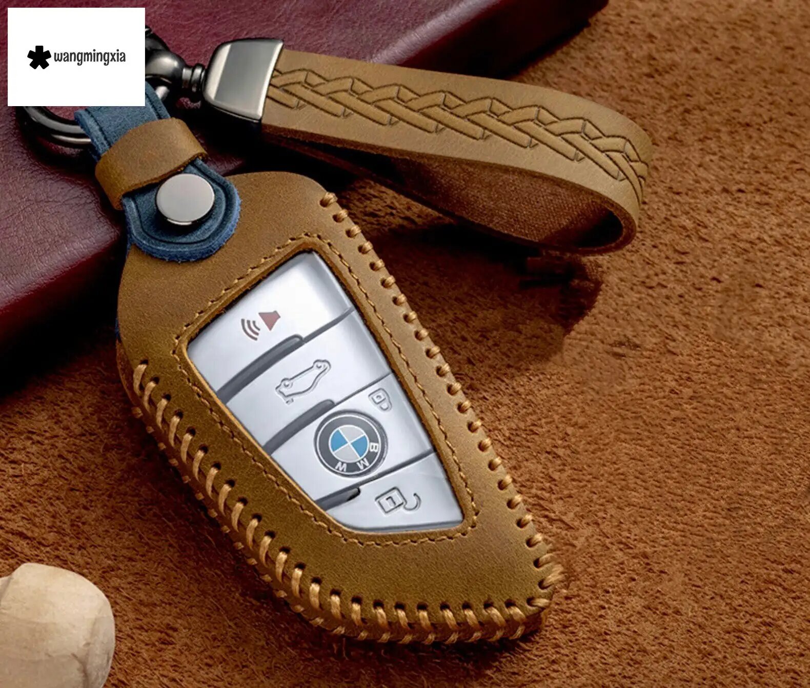 Кожаный противоударный защитный чехол MyPads M-236818 коричневый для автомобильного ключа зажигания марки BMW X1 X2 X3 X4 X5 X6 X7 2 3 4 5 6 7 8 БМ.