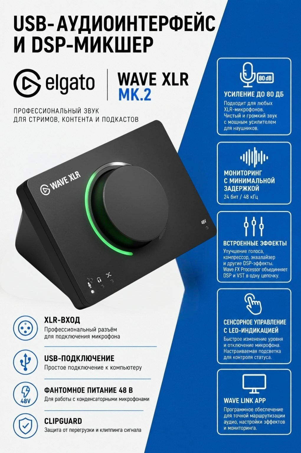 Elgato Wave XLR MK.2 — USB-аудиоинтерфейс и DSP-микшер 24 бит / 48 кГц