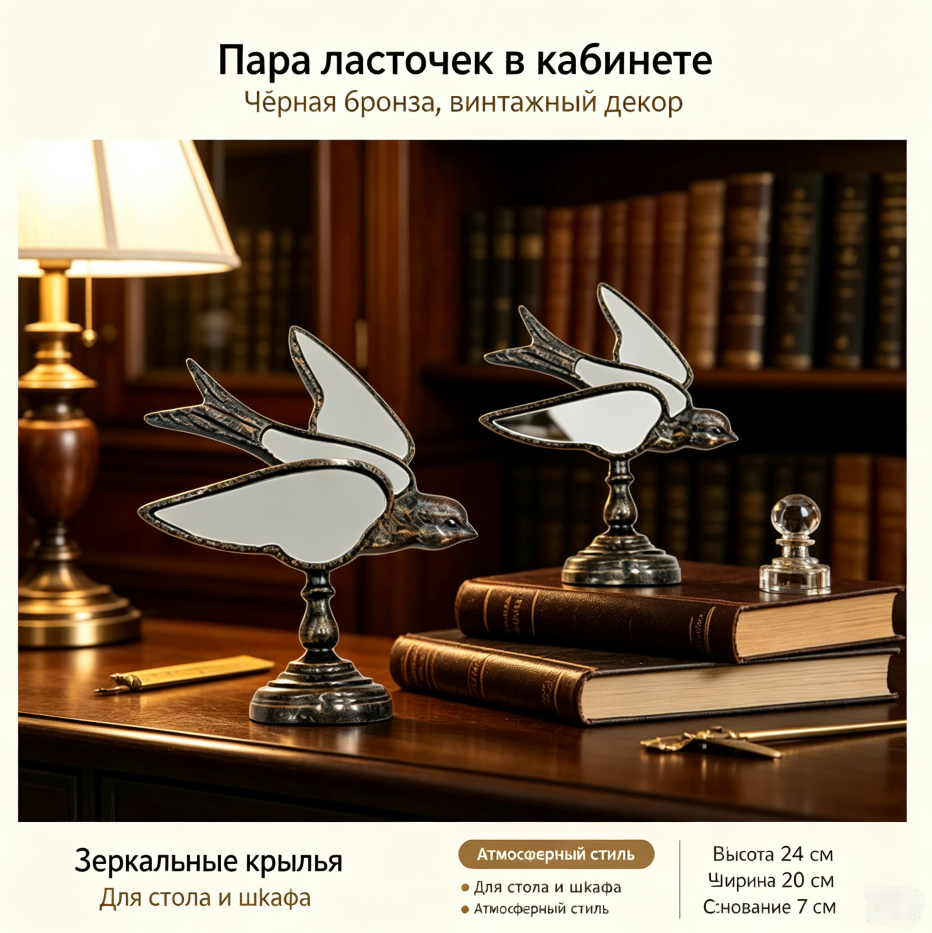 Винтажный декоративный фигурка ласточки с зеркальными вставками, роскошный арт-объект для стола, декор для гостиной