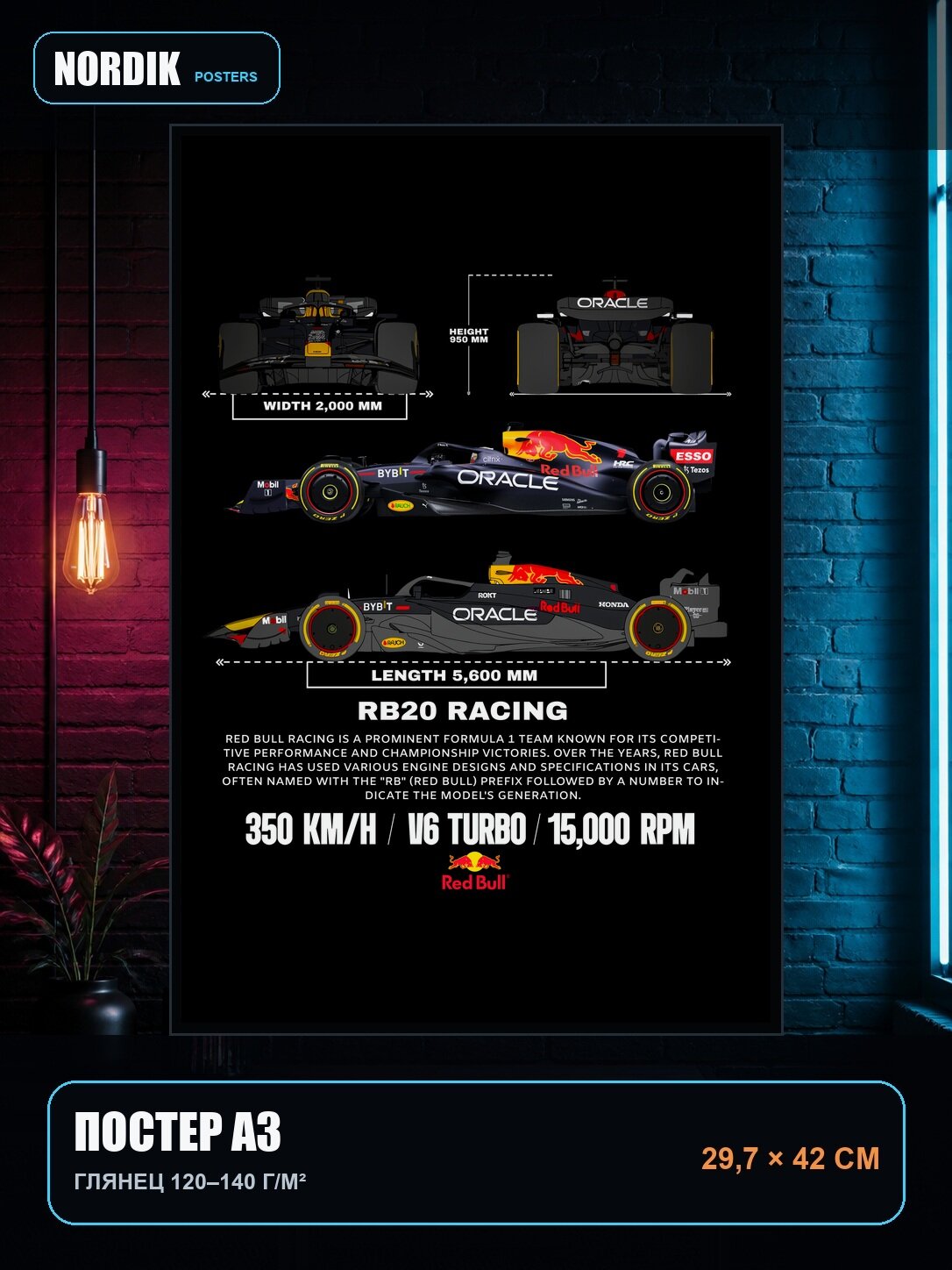 Постер Формула 1 Red Bull RB20 Racing A3