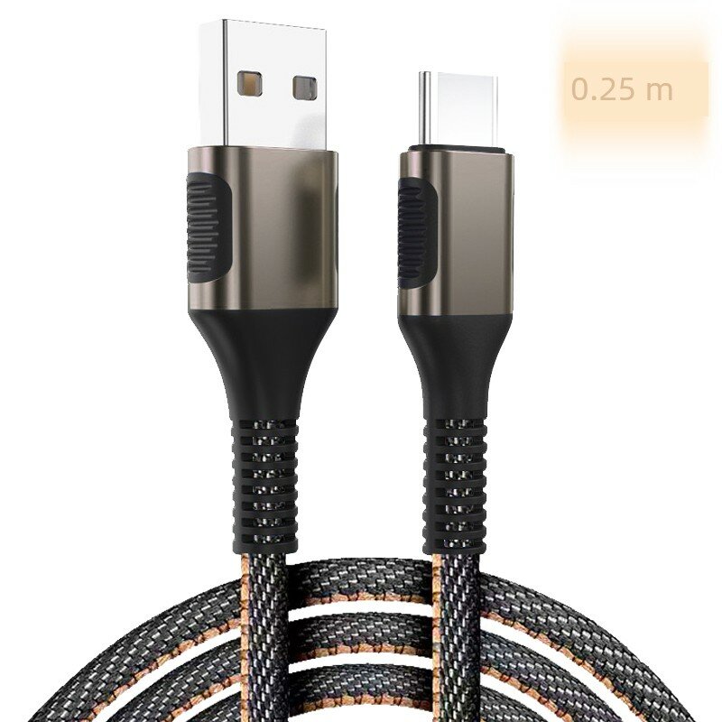 0.25м плетеный кабель USB для Miniso TL08, Type-C, 5V 2A, черный с золотом