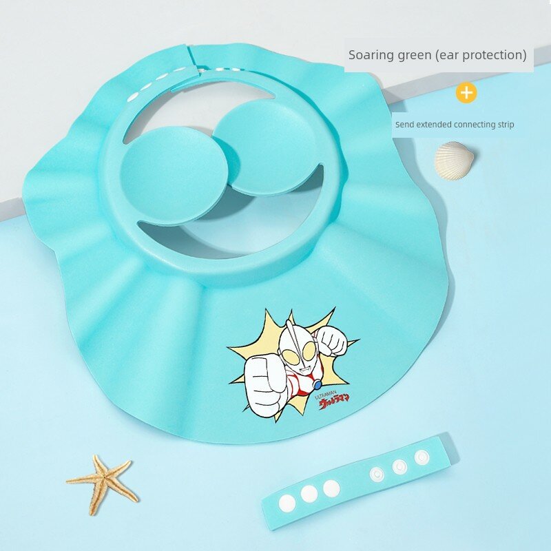Детская водонепроницаемая шапочка с защитой ушей, цвет небесно-зеленый, дополнительный длинный ремешок, регулируемая