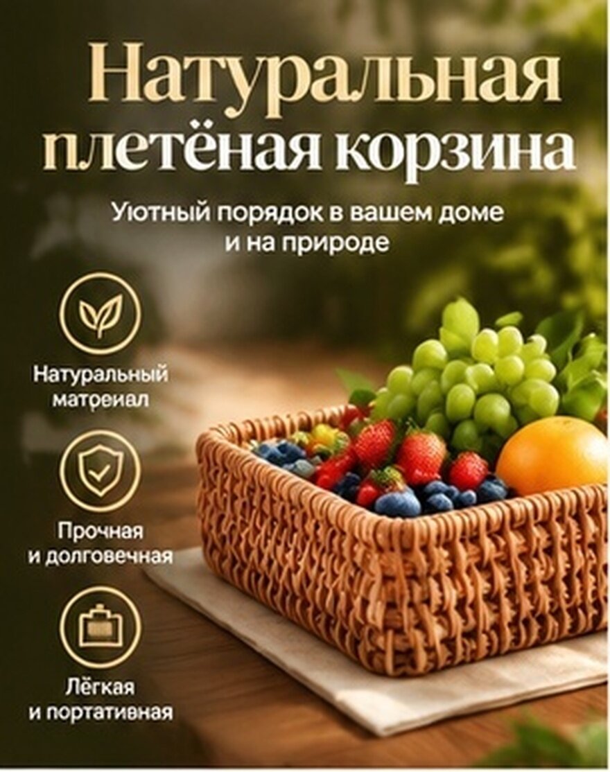 Корзина для хлеба из натуральной лозы, компактная овальная форма 21.20x11.30x4.20 см