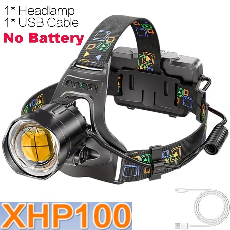 Перезаряжаемый налобный фонарь XHP100 для кемпинга и охоты