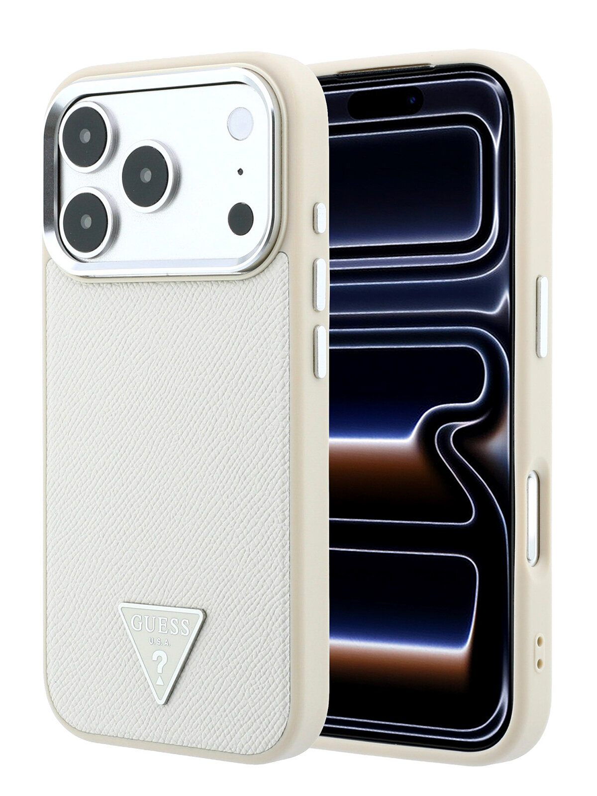 Чехол Guess на iPhone 18 Pro Max/17 Pro Max из экокожи, с магнитами MagSafe, с защитой камеры, бежевый