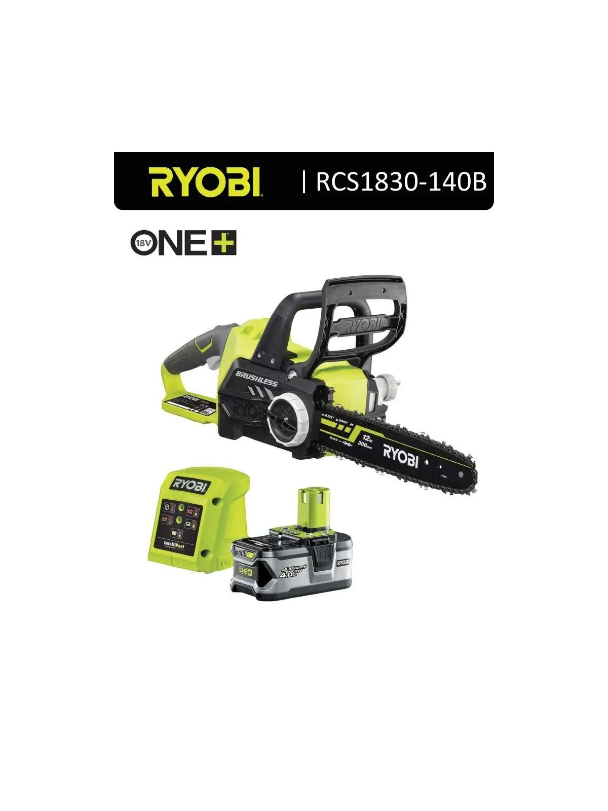 Цепная пила аккумуляторная Ryobi RCS1830-140B ONE+ 18В, бесщеточная, шина 30 см, в комплекте, 1акк х 4,0Ач, арт. 5133005547