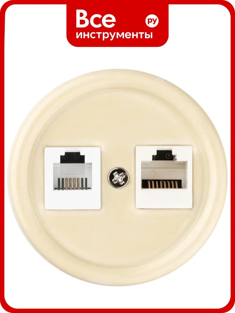 Розетка телефонная RJ11 + компьютерная RJ45 TDM ELECTRIC слоновая кость «Болонь» SQ1820-0352