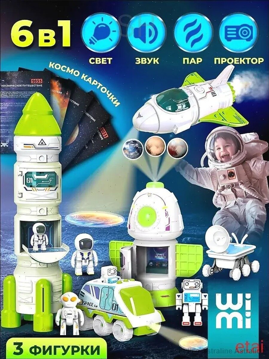 Игрушечная ракета, космический игровой набор с луноходом, фигурками и проектором