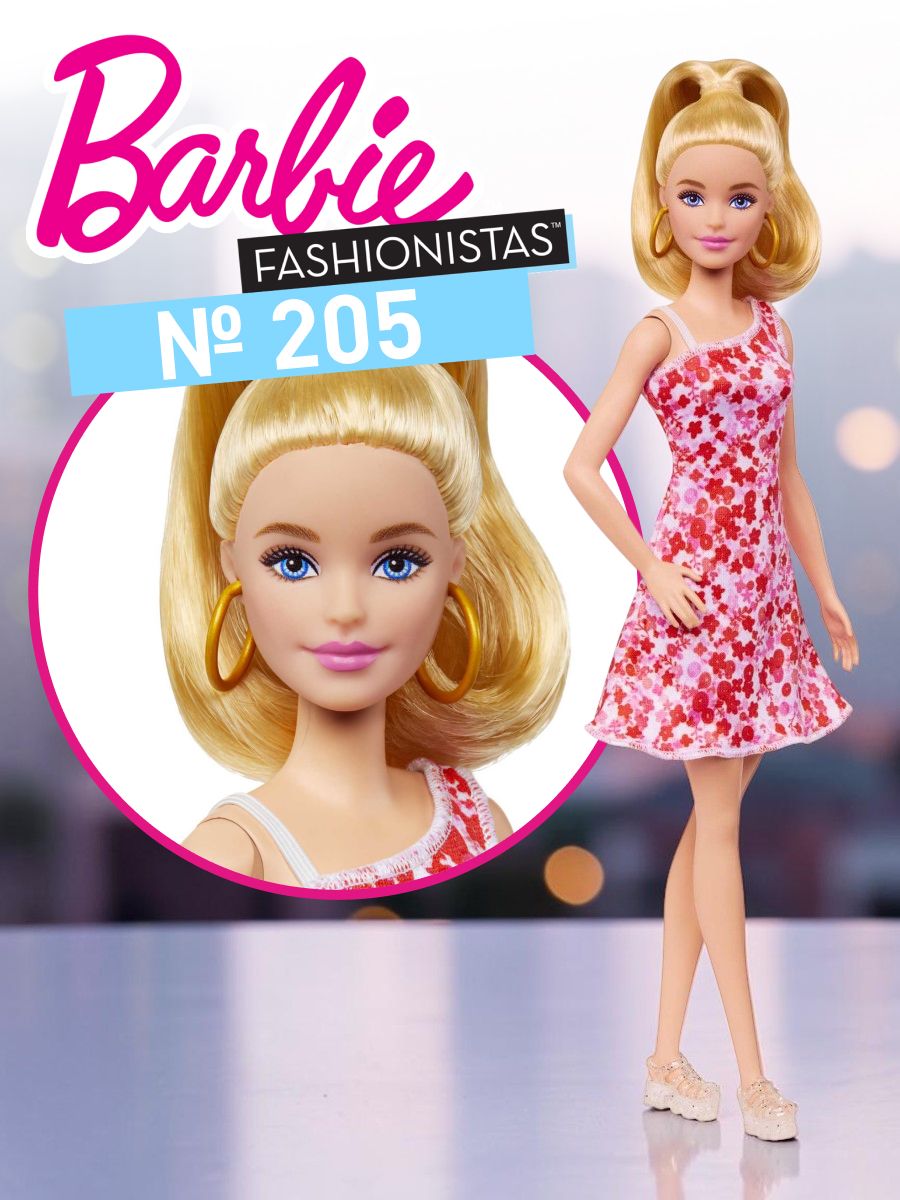 Barbie Mattel кукла Игра в моду - модница №205 в цветочном платье, блондинка, 29 см Fashionistas HJT02