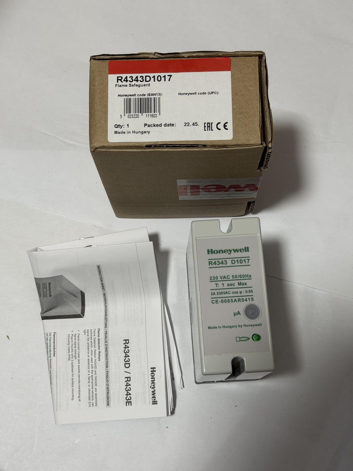 Реле контроля пламени Honeywell R4343D1017 для газовых и жидкотопливных горелок