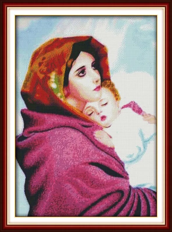 NKFвышивка крестом наборы, Схема на 14CT "Девственница и сын",56*76CM