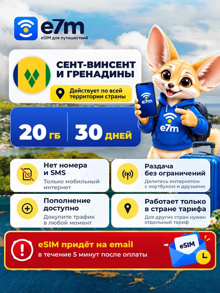 ESIM Сент-Винсент и Гренадины — мобильный интернет 20 ГБ на 30 дней