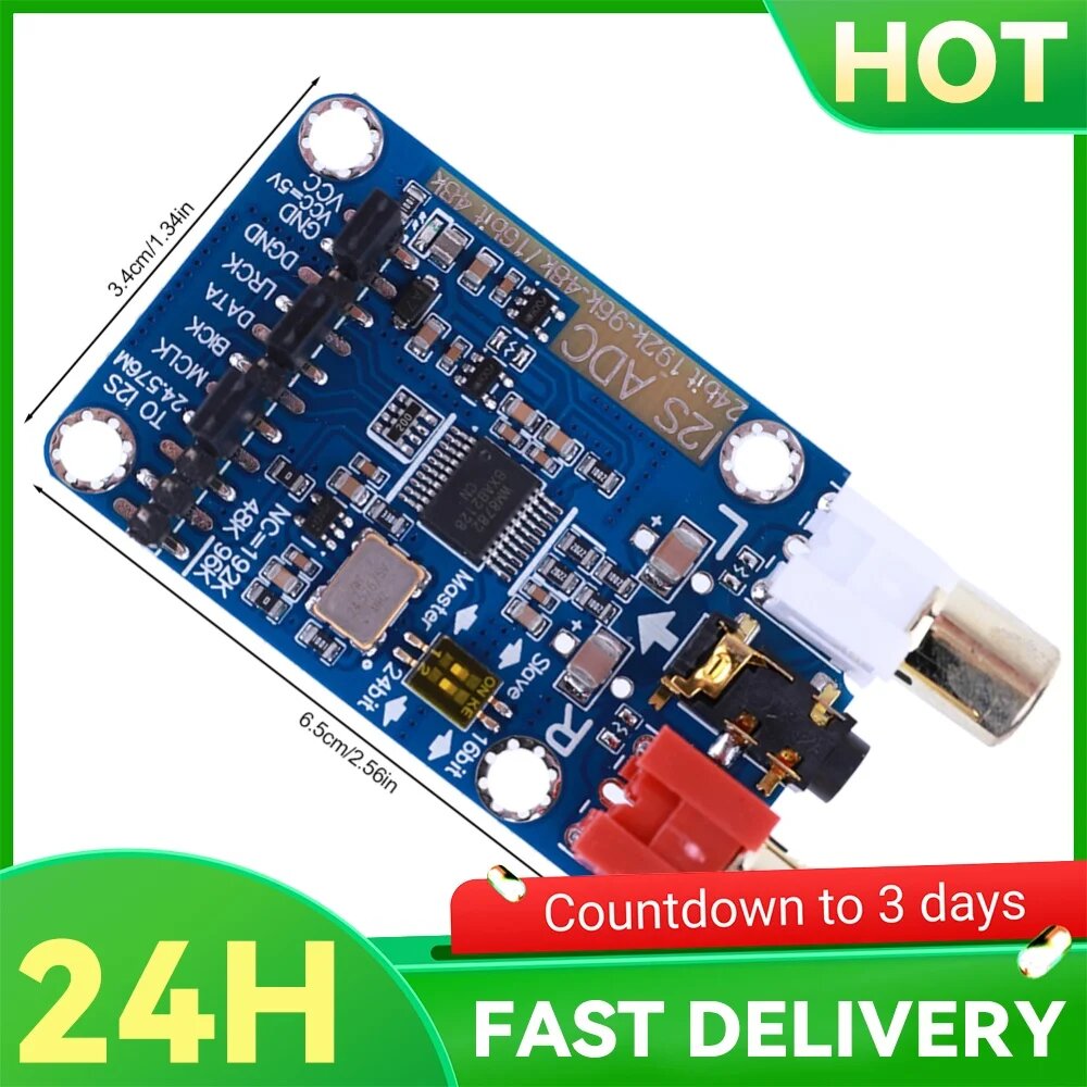 Модуль аудиокарты I2S ADC HiFi WM8782S 24 бита 192/96/48 кГц 3.5 мм/RCA вход