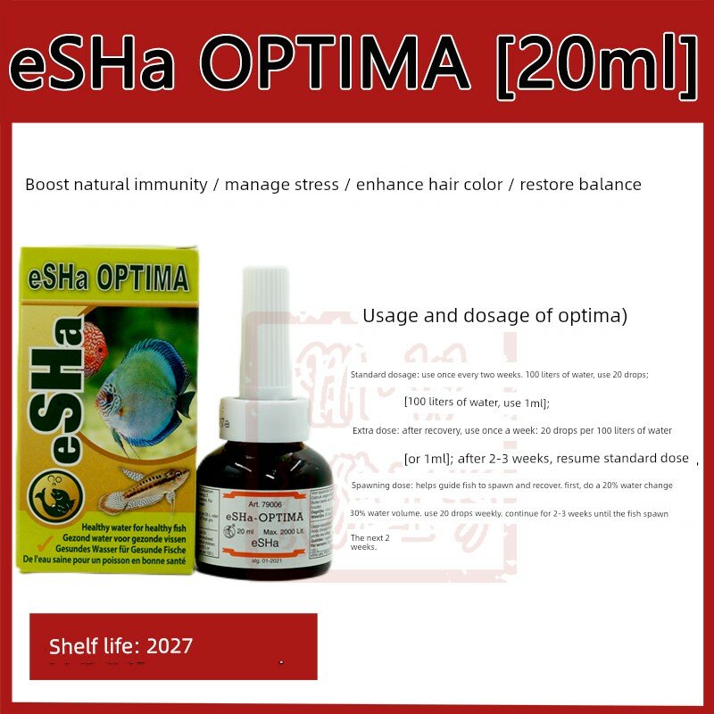 ESHa OPTIMA рыбий эликсир для здоровья аквариумных рыб, 20 мл раствор