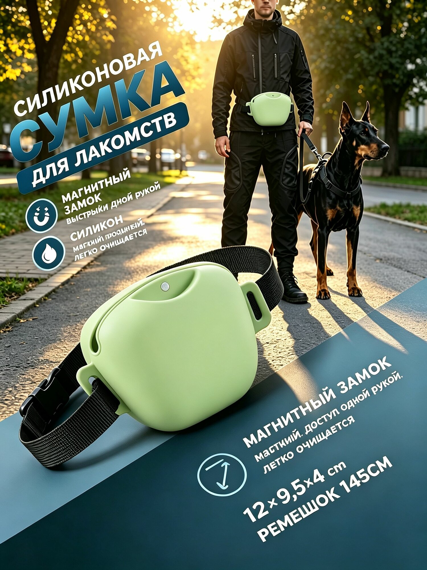 Сумка для лакомств силиконовая с магнитным замком, на пояс для дрессировки собак, для прогулок и тренировок